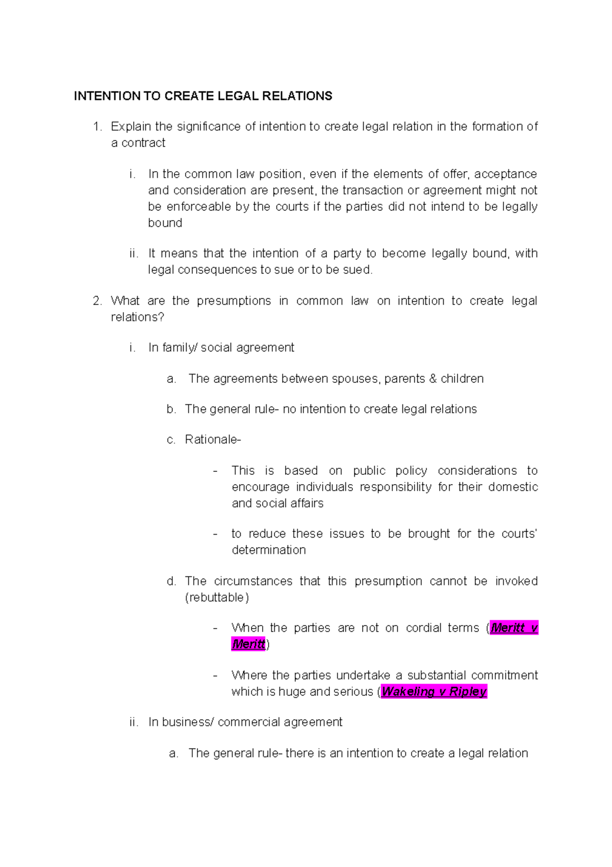 Intention TO Create Legal Relations - INTENTION TO CREATE LEGAL ...