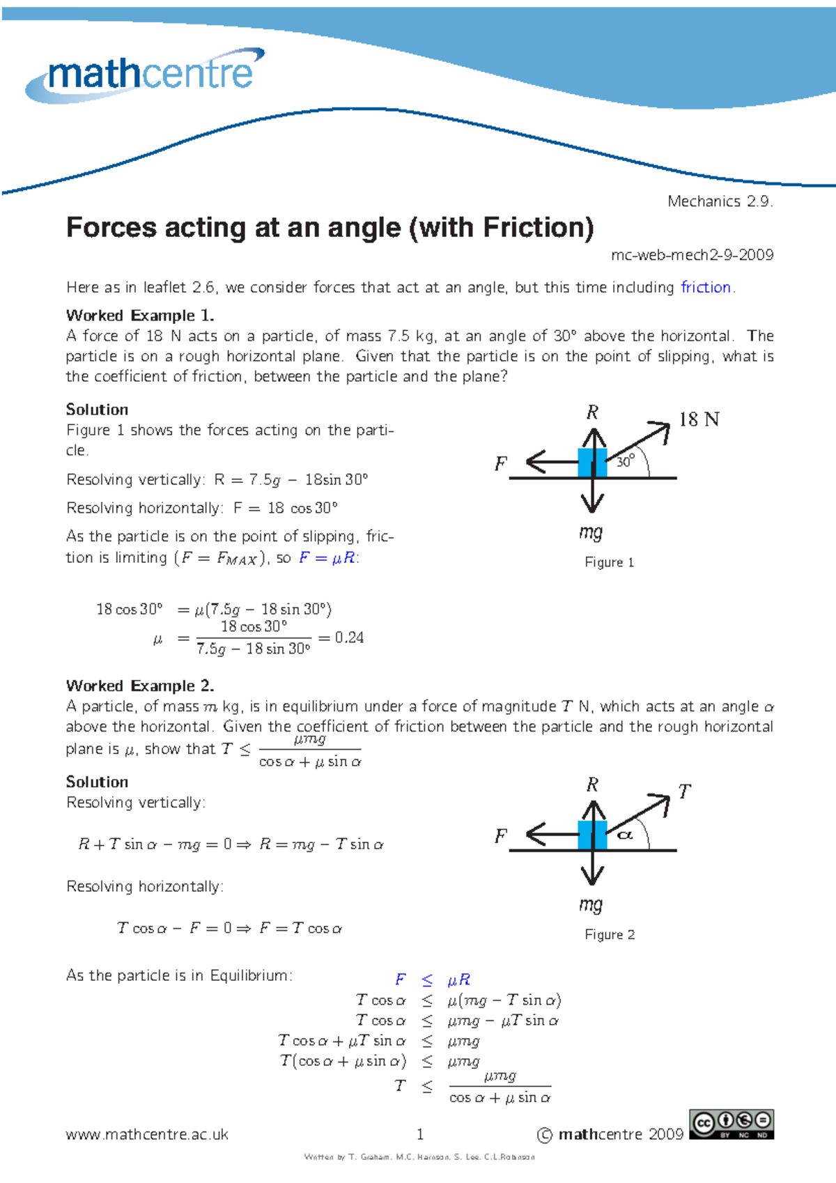 Httpswww.mathcentre.ac - Mechanics 2. Forces acting at an angle (with ...