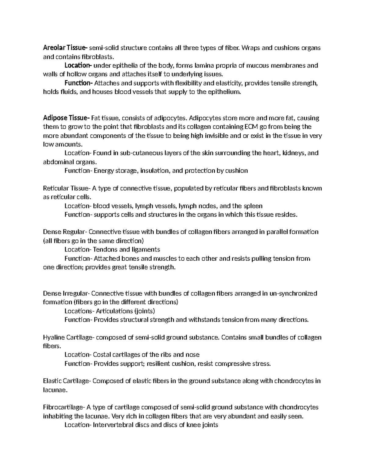 Connective Tissue Study Guide - Areolar Tissue- semi-solid structure ...