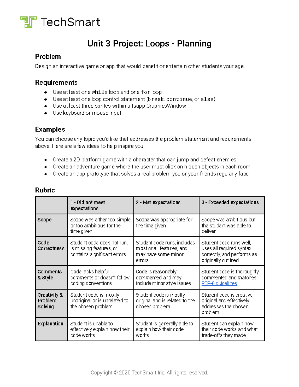 Unit 3 Project - Planningt - Unit 3 Project: Loops - Planning Problem ...
