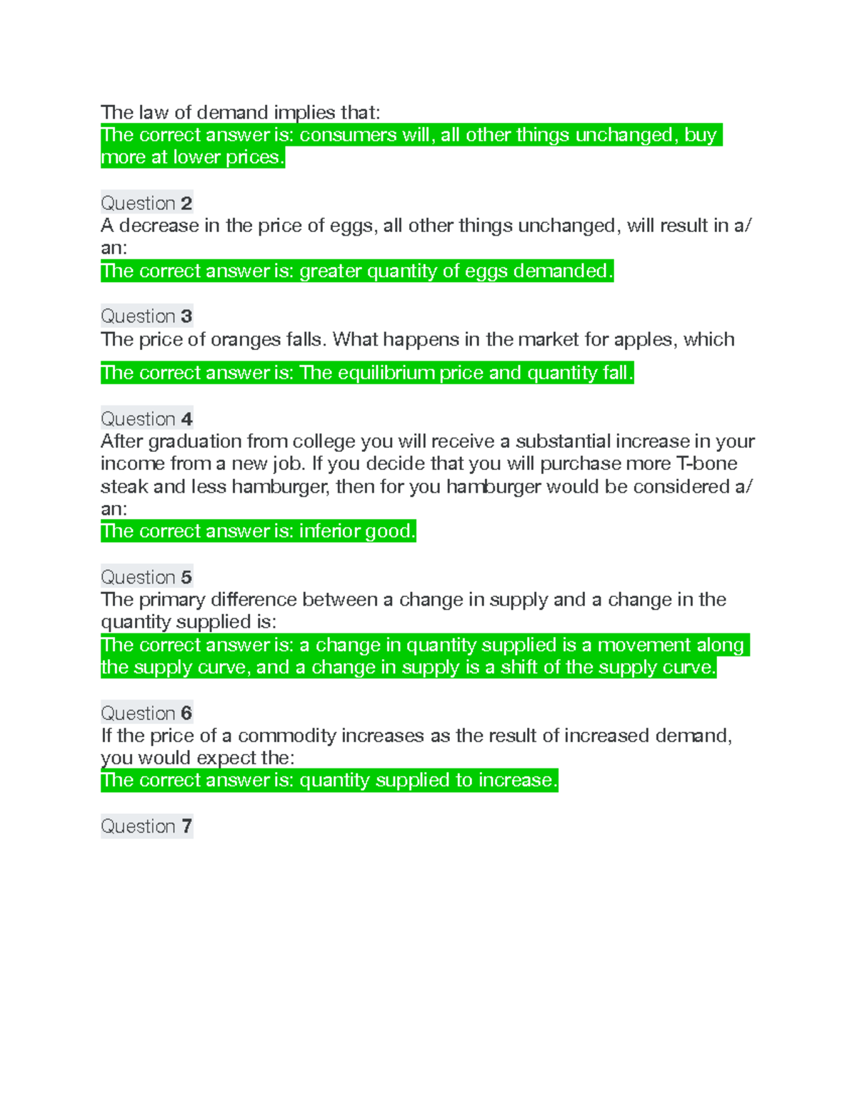 Econ wk2 quiz - quiz - The law of demand implies that: The correct ...