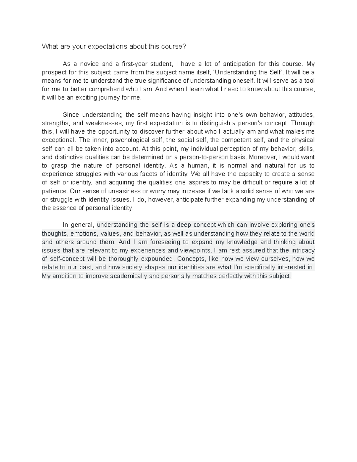 Psych 101 - Activity 1 Leveling of Expectations - What are your ...