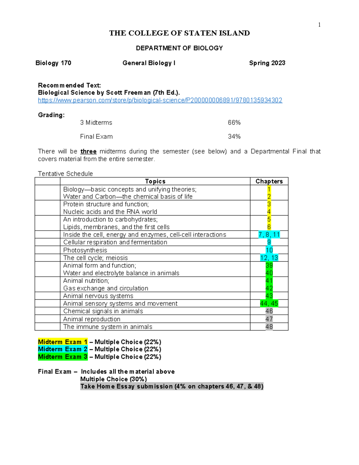170 S23 Syllabus - syallabus - THE COLLEGE OF STATEN ISLAND DEPARTMENT ...