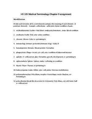 Chapter 11 Acc C - HR 105 Medical Terminology Chapter 11 assignment ...