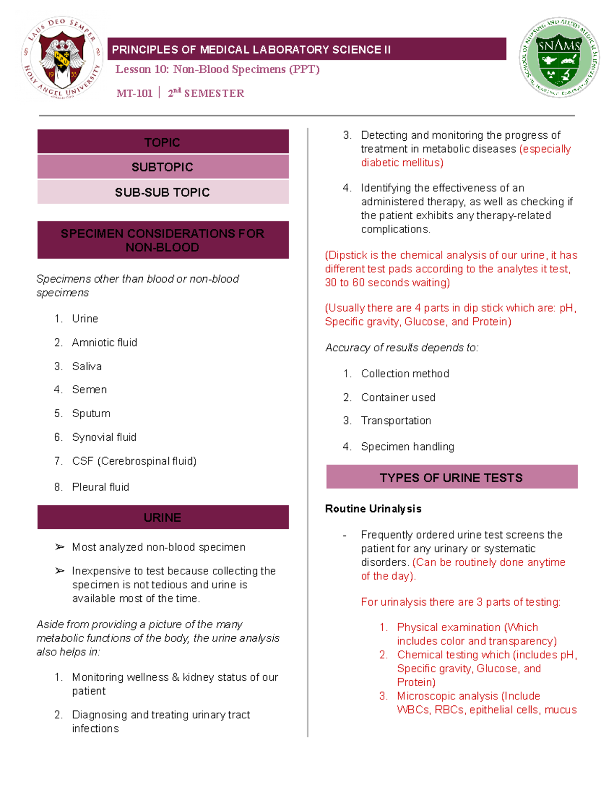 Mtpmls- Lesson 10 - PRINCIPLES OF MEDICAL LABORATORY SCIENCE II Lesson ...