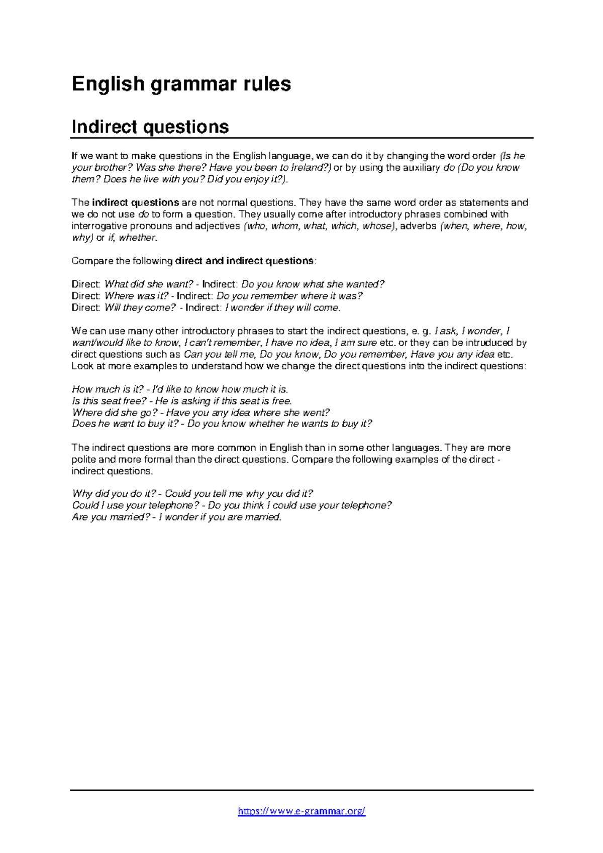 Indirect-questions - Grammar - e-grammar/ English grammar rules ...