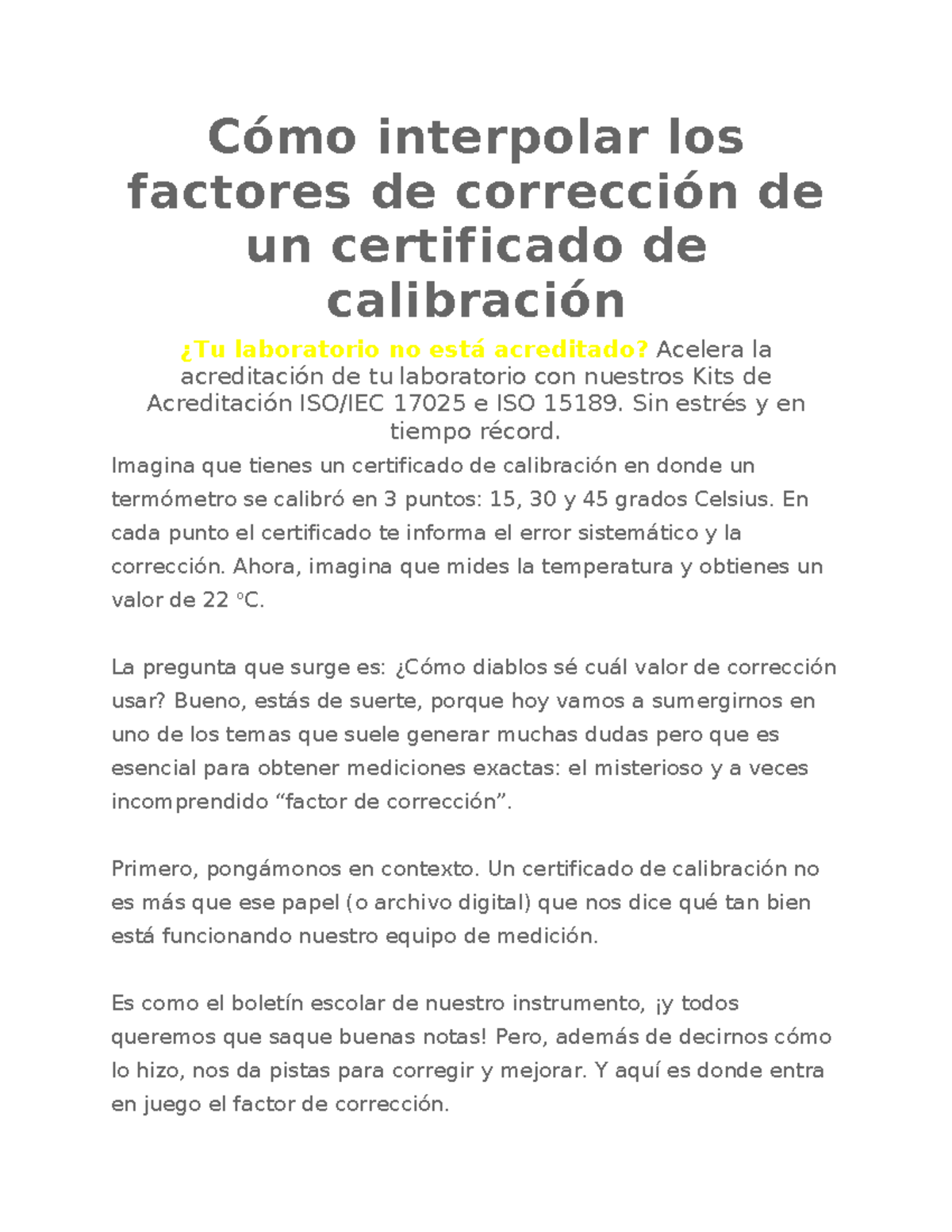 Cómo interpolar los factores de corrección de un certificado de ...