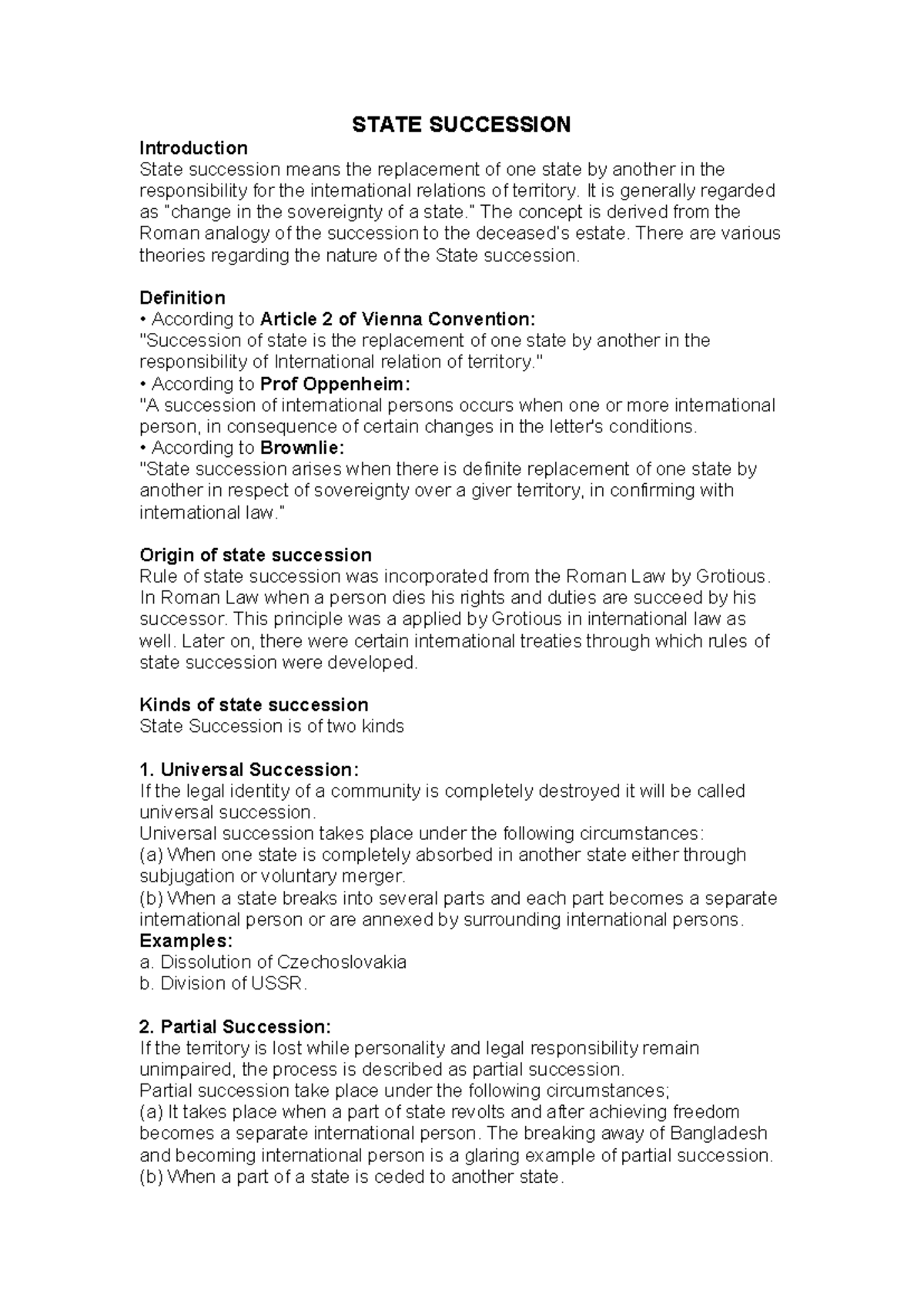 STATE SUCCESSION. - STATE SUCCESSION Introduction State succession ...