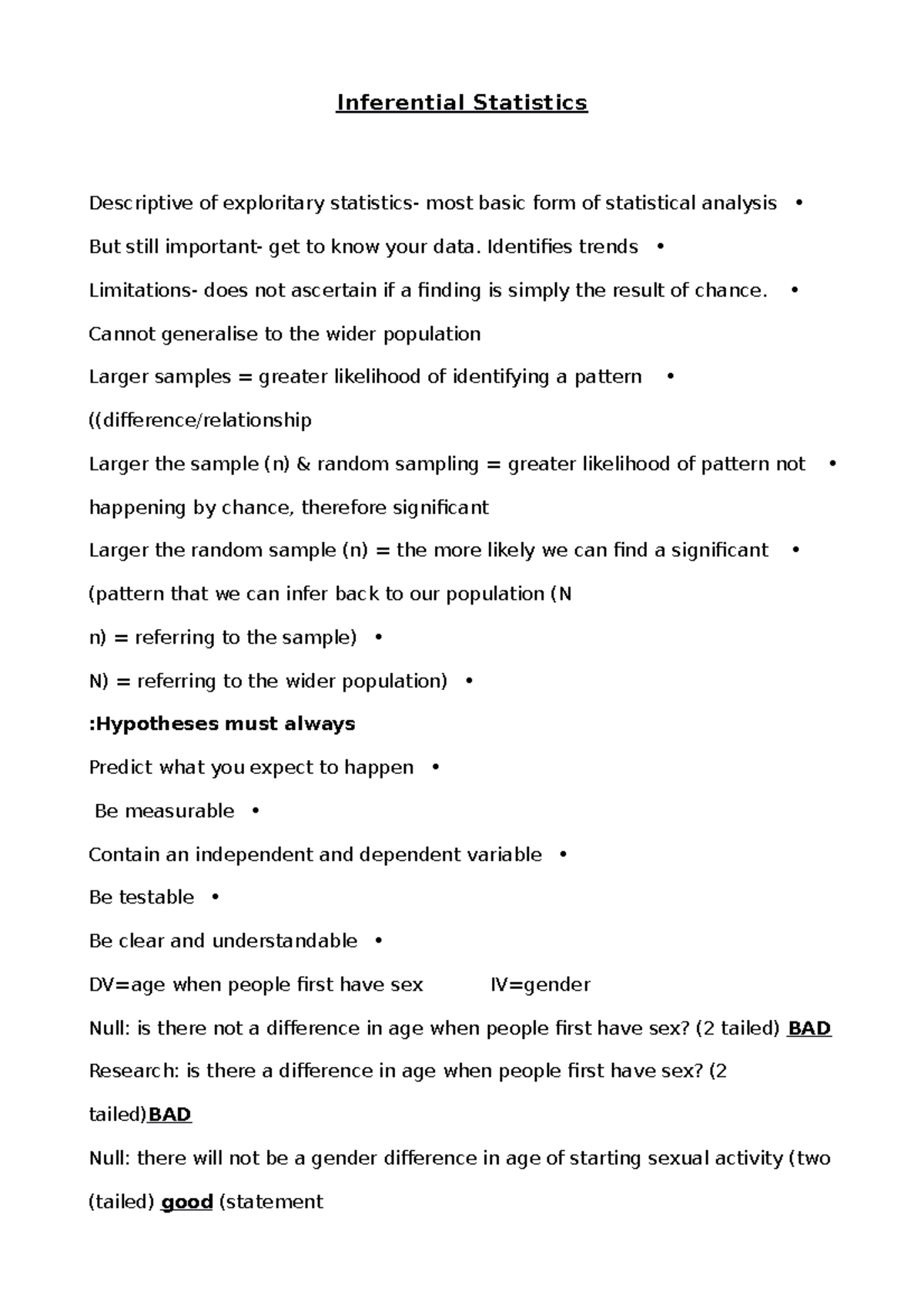 Inferential Statistics docx - Inferential Statistics Descriptive of ...
