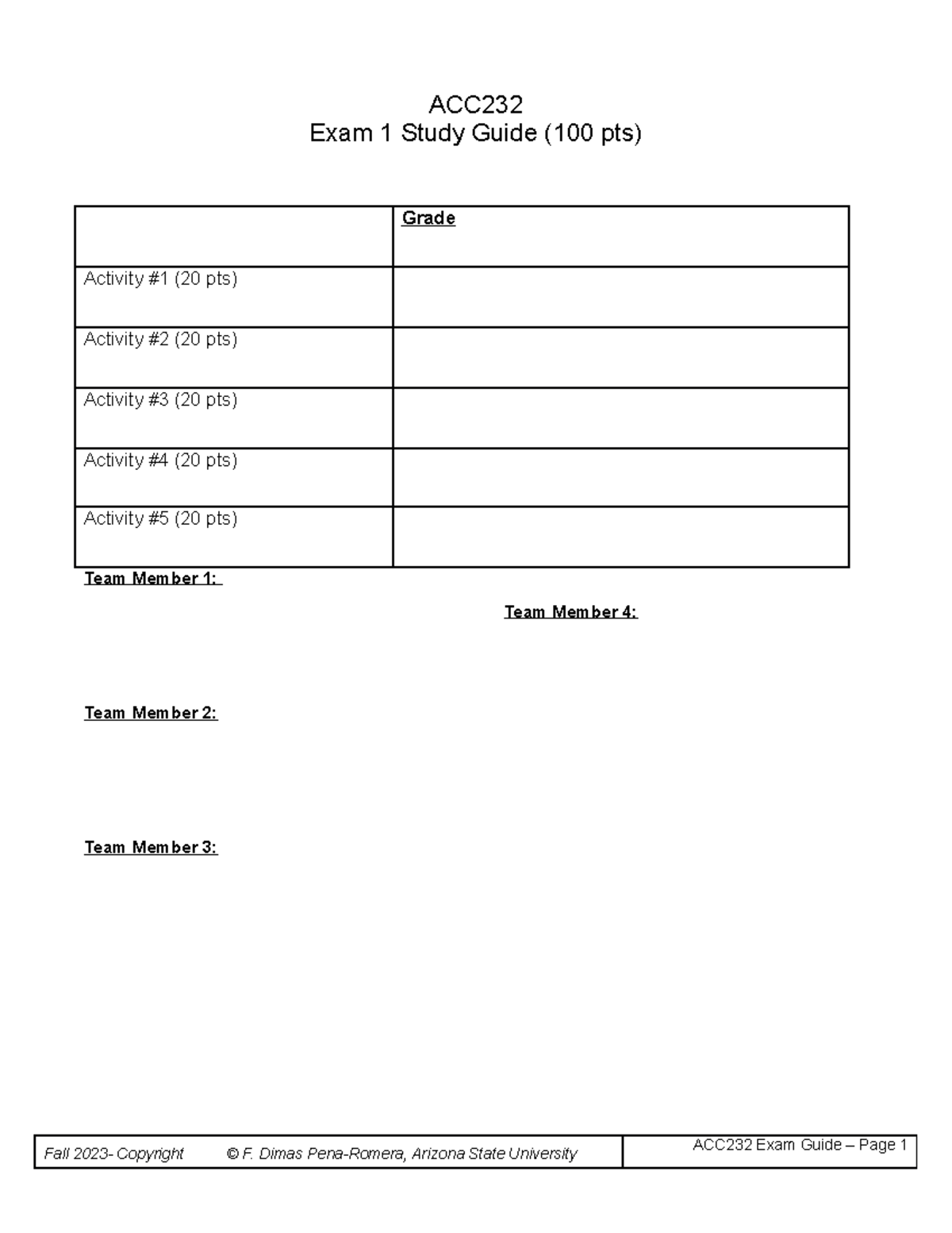 ACC232 Exam 1 Study Guide 2023 - ACC Exam 1 Study Guide (100 pts) Grade ...
