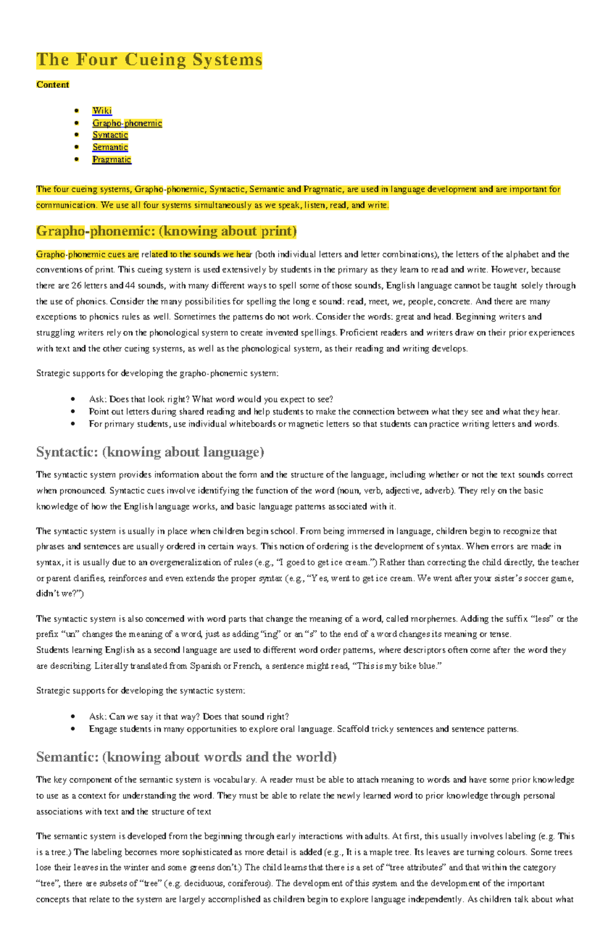 English Lecture Materials 1-23-20231 - The Four Cueing Systems Content ...