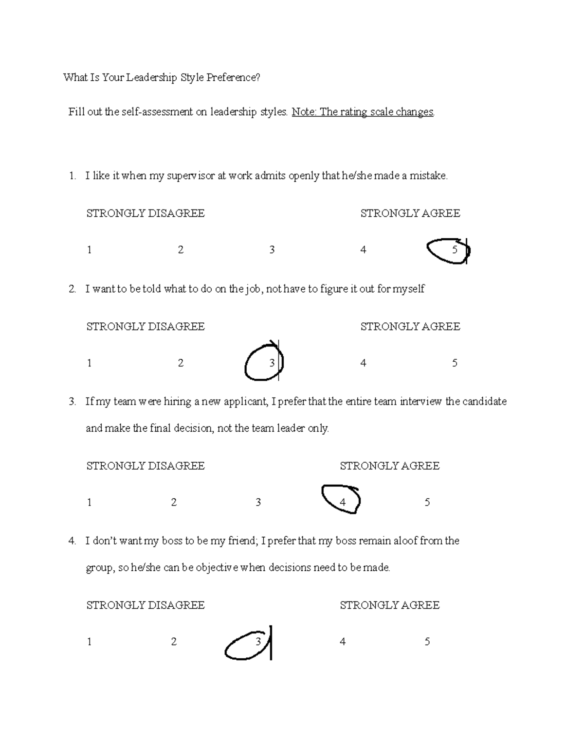 What Is Your Leadership Style Preference - Note: The rating scale ...
