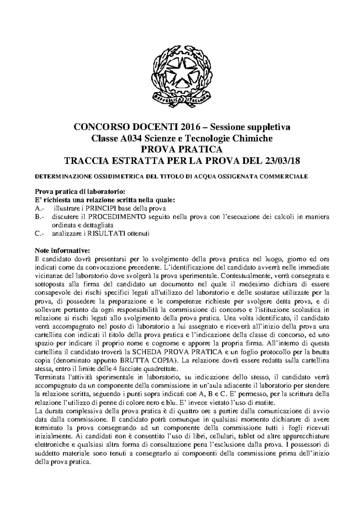 Prova A034 per Prova Pratica del 23 Marzo 2018 - CONCORSO DOCENTI 2016 ...