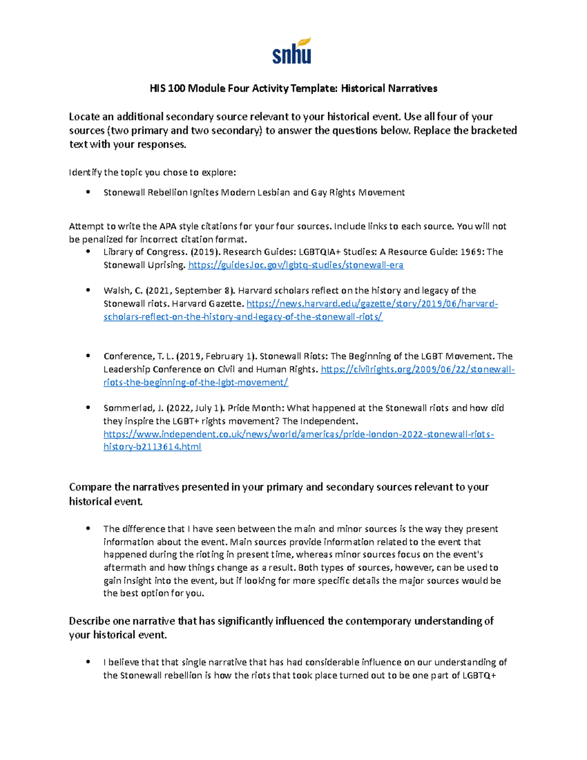 HIS 100 Module 4-2 - HIS 100 Module Four Activity Template: Historical ...