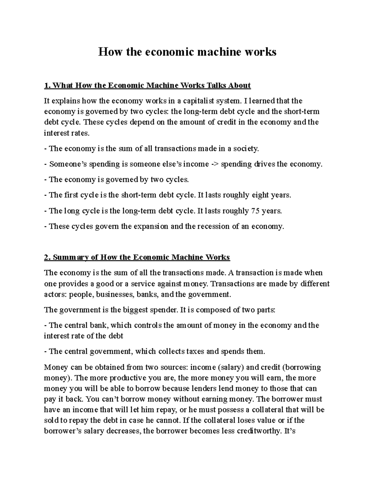 How the economic machine works - I learned that the economy is governed ...