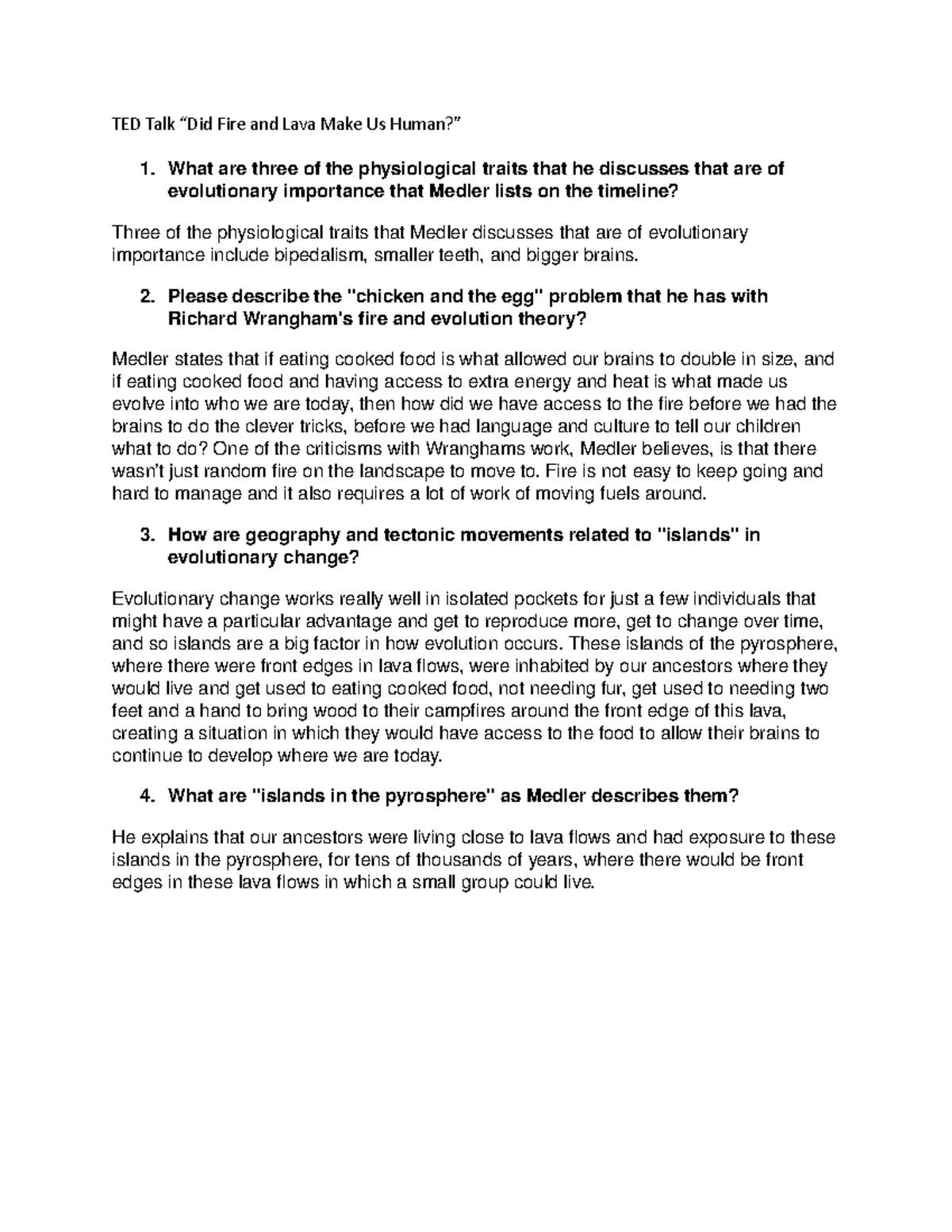 TED Talk - Anthropology of Food - TED Talk “Did Fire and Lava Make Us ...