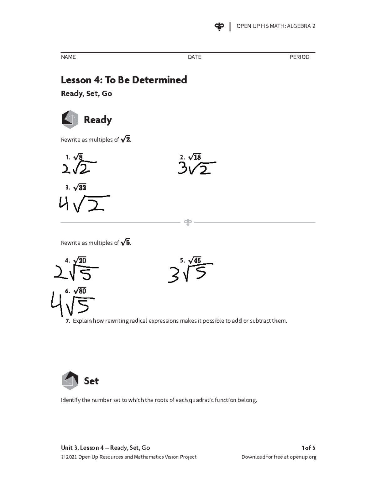 Unit 3 lesson 4 Ready set go - Lesson 4: To Be Determined Ready, Set ...