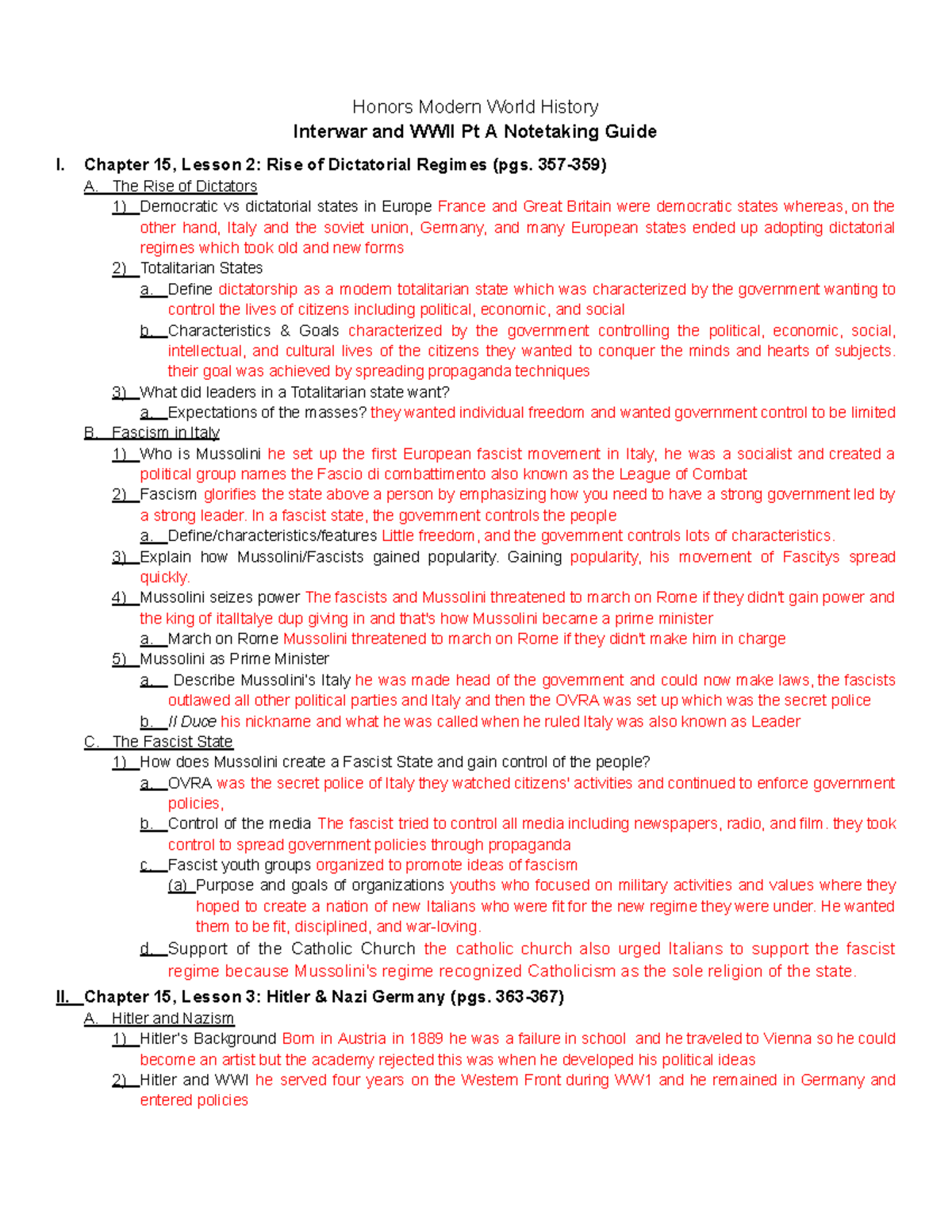 Copy of ALL Interwar and WWII Notetaking Guide - Honors Modern World ...