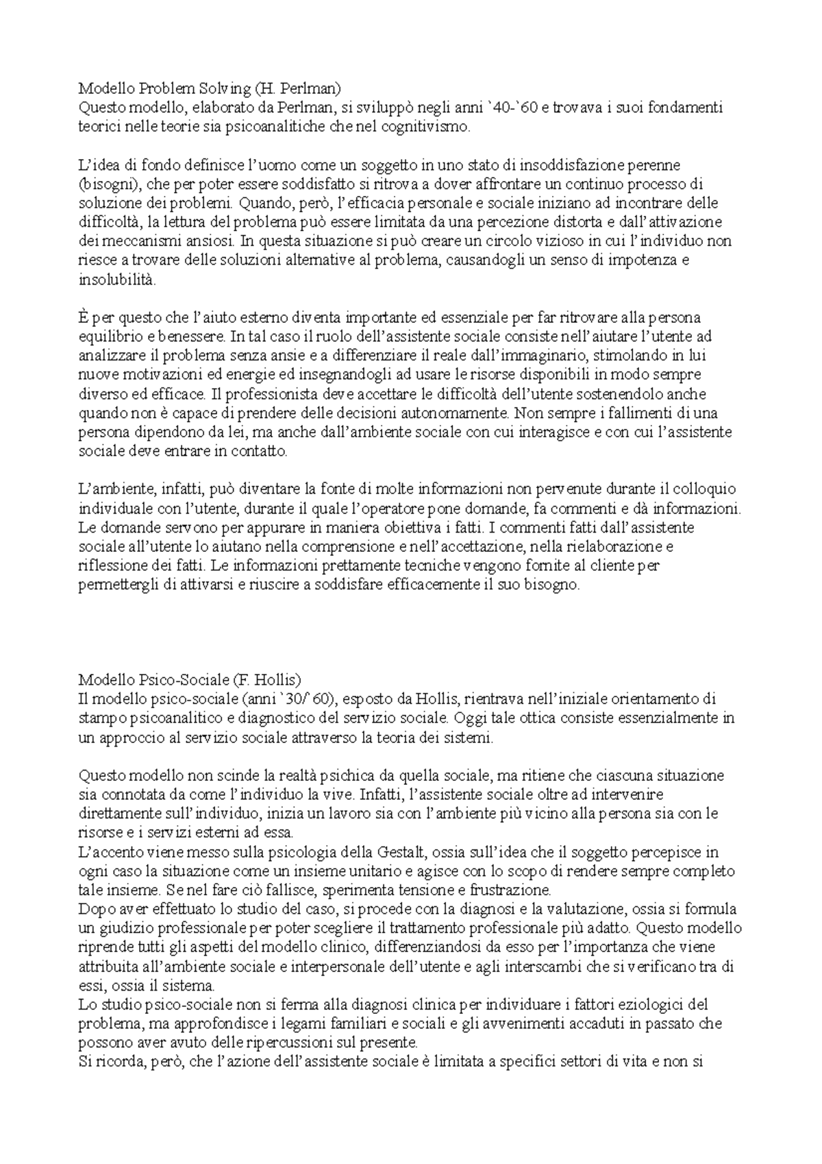 Modelli operativi - Riassunto Metodi e tecniche dei servizi sociali ...