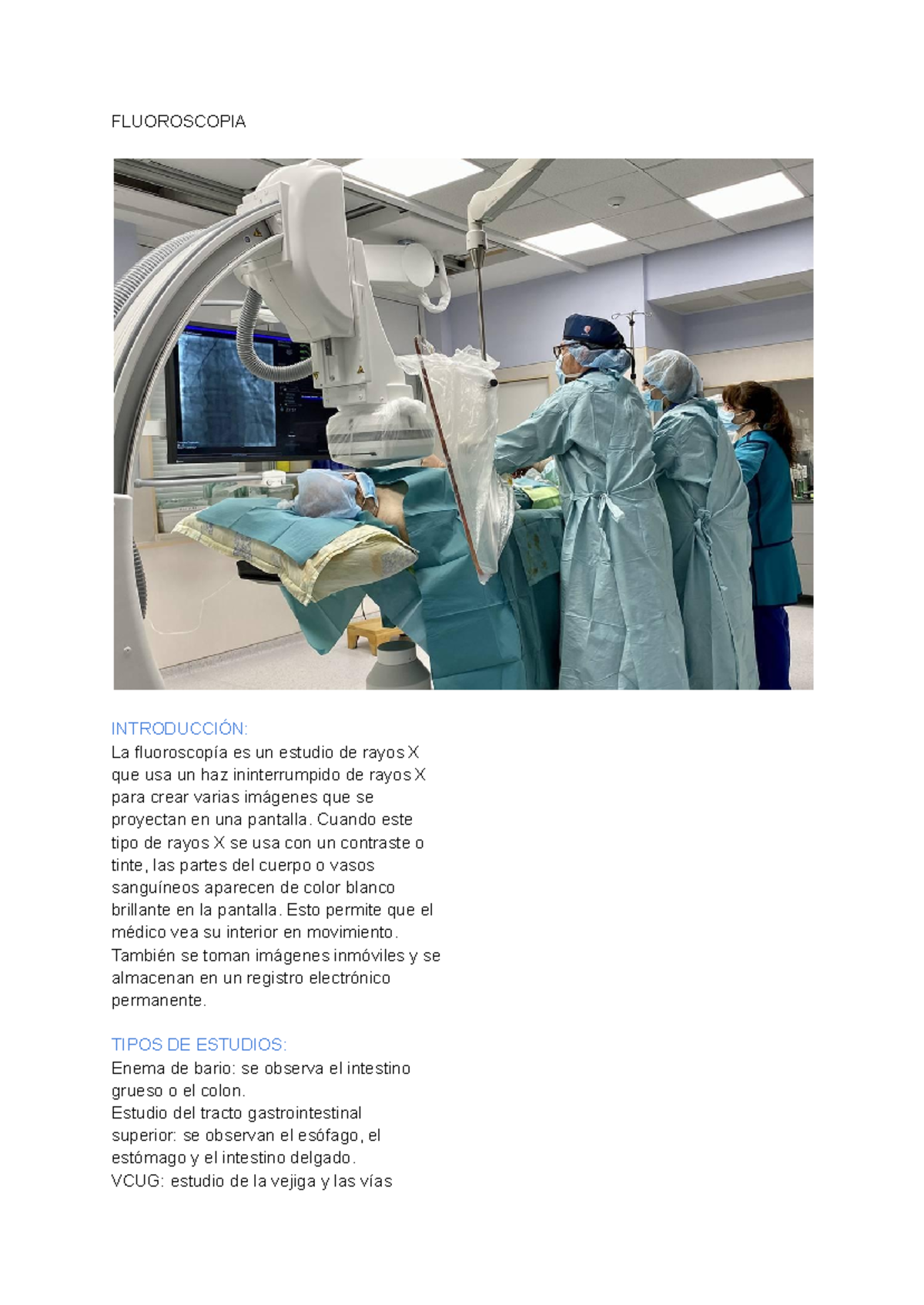 Fluoroscopia - Trabajo de investigación - FLUOROSCOPIA INTRODUCCIÓN: La ...
