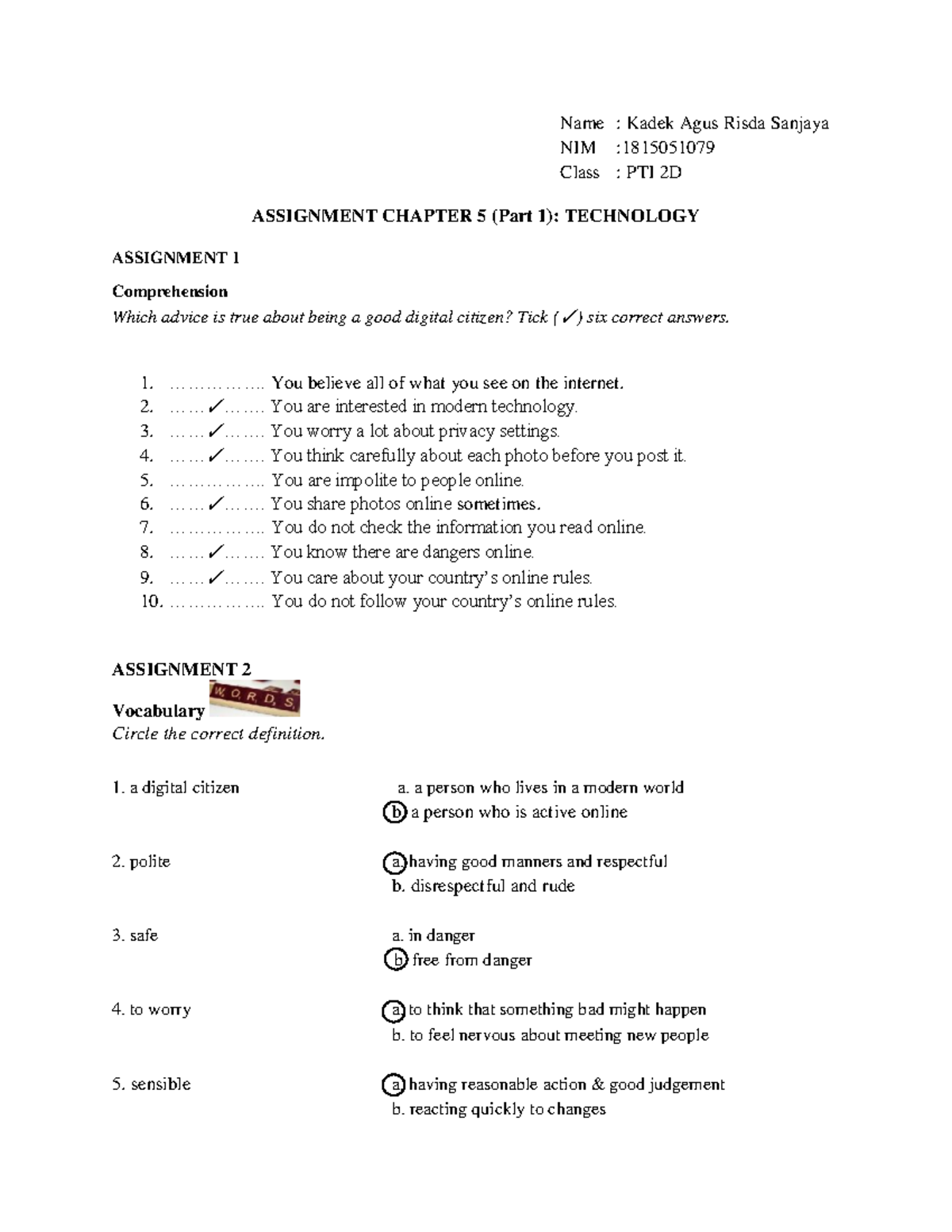 Assignment Chapter 5 Part 3 Name Kadek Agus Risda Sanjaya Nim Class Pti 2d Assignment