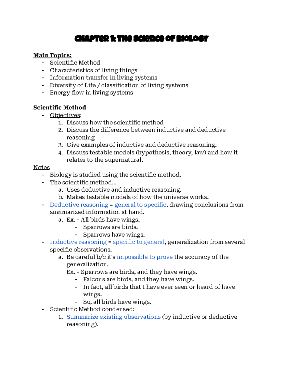 Exam 1 study guide - Chapter 1: The Science of Biology Main Topics ...