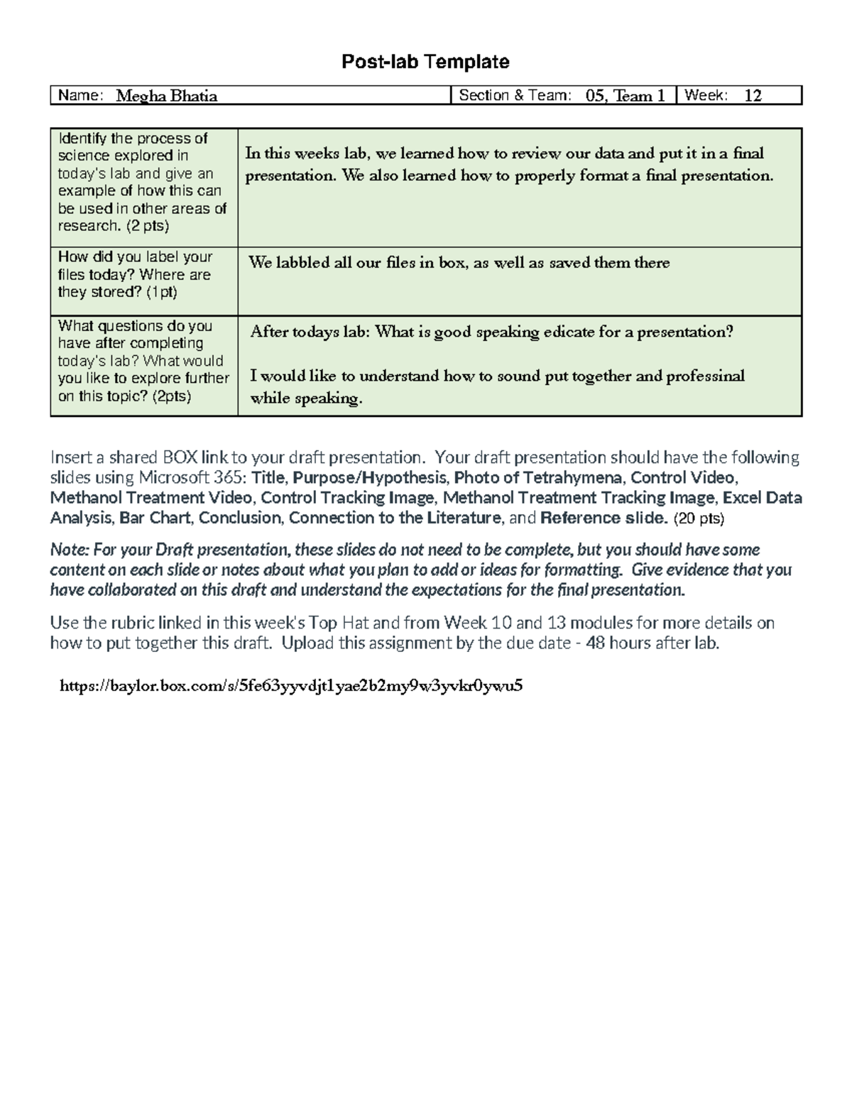 Post-lab Template Week 12 - Post-lab Template Name: Section & Team ...