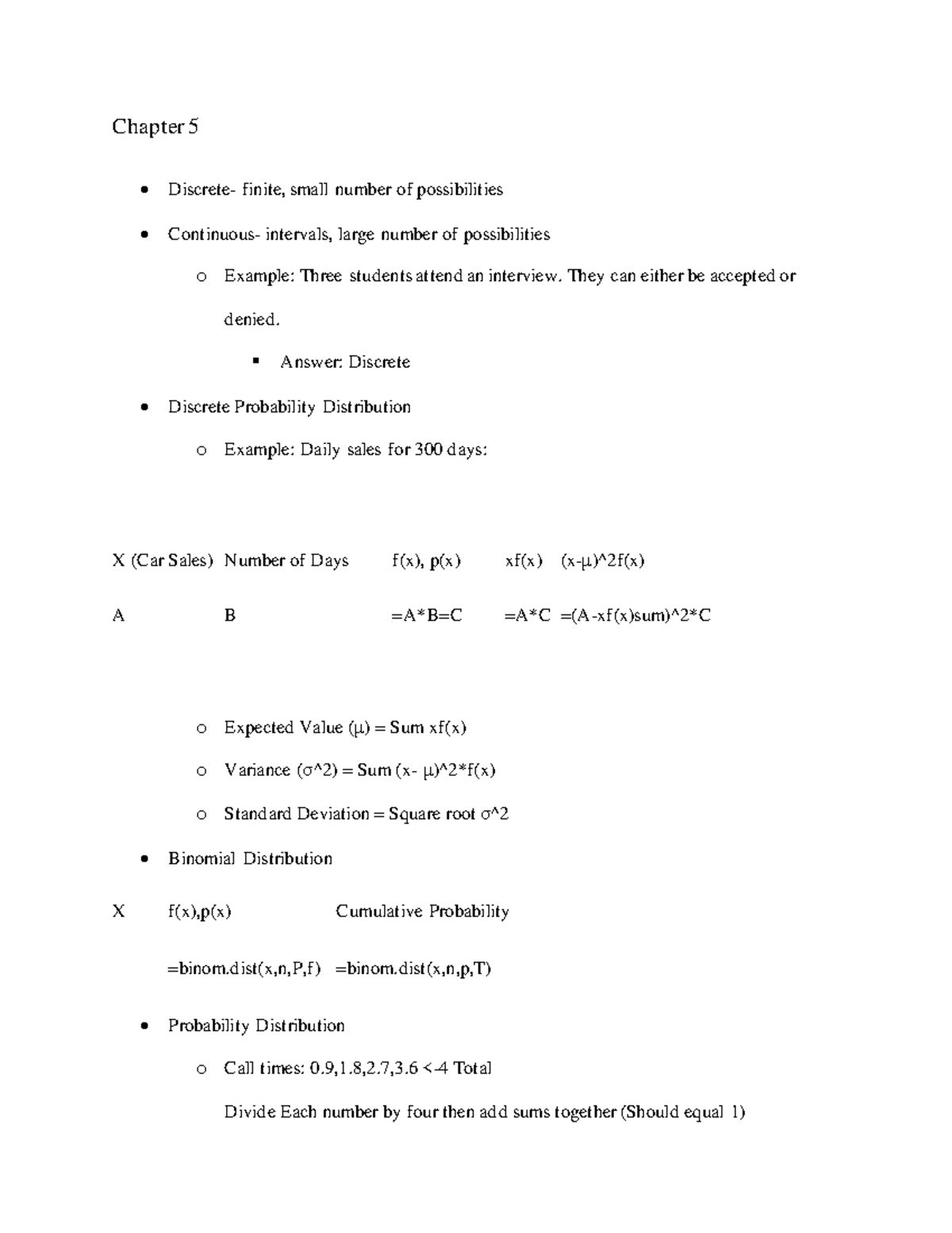 Statistical Methods Chapter 5 - Chapter 5 Discrete- finite, small number of possibilities - Studocu