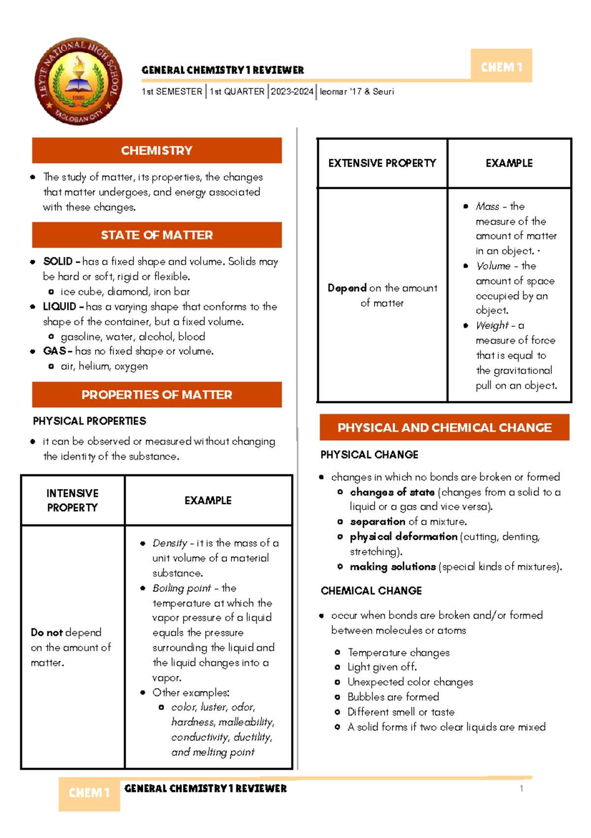 General- Chemistry-1- Reviewer - 1st QUARTER 2023- CHEMISTRY STATE OF ...