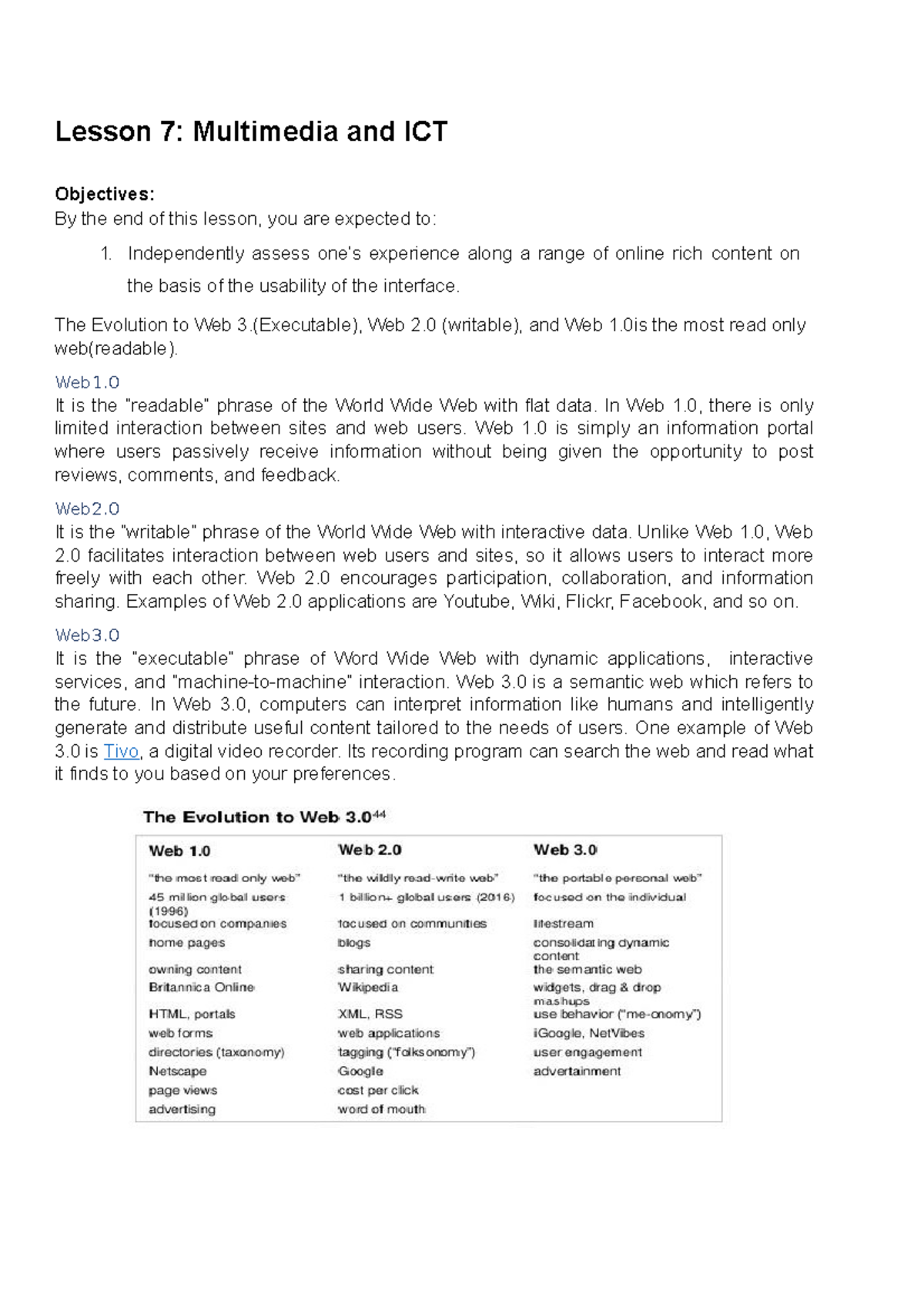 Lesson 7 Multimedia and ICT - Independently assess one’s experience ...