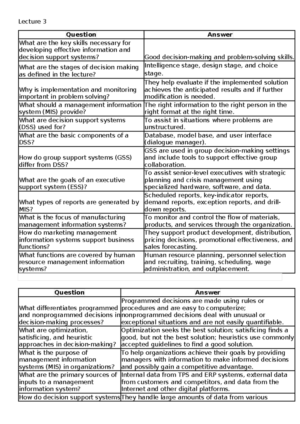 Lecture 3 - no des - Lecture 3 Question Answer What are the key skills ...