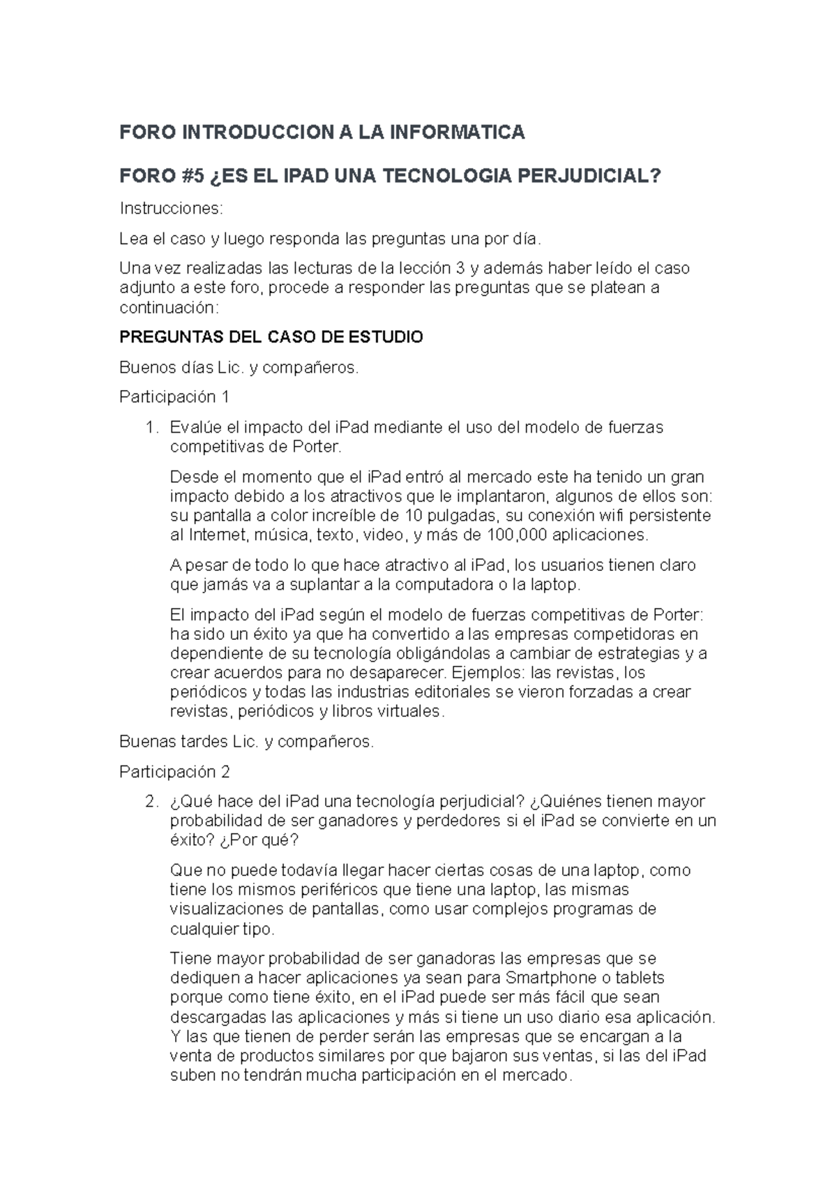 FORO5 Introduccion A LA Informatica 2 Parcial - FORO INTRODUCCION A LA ...