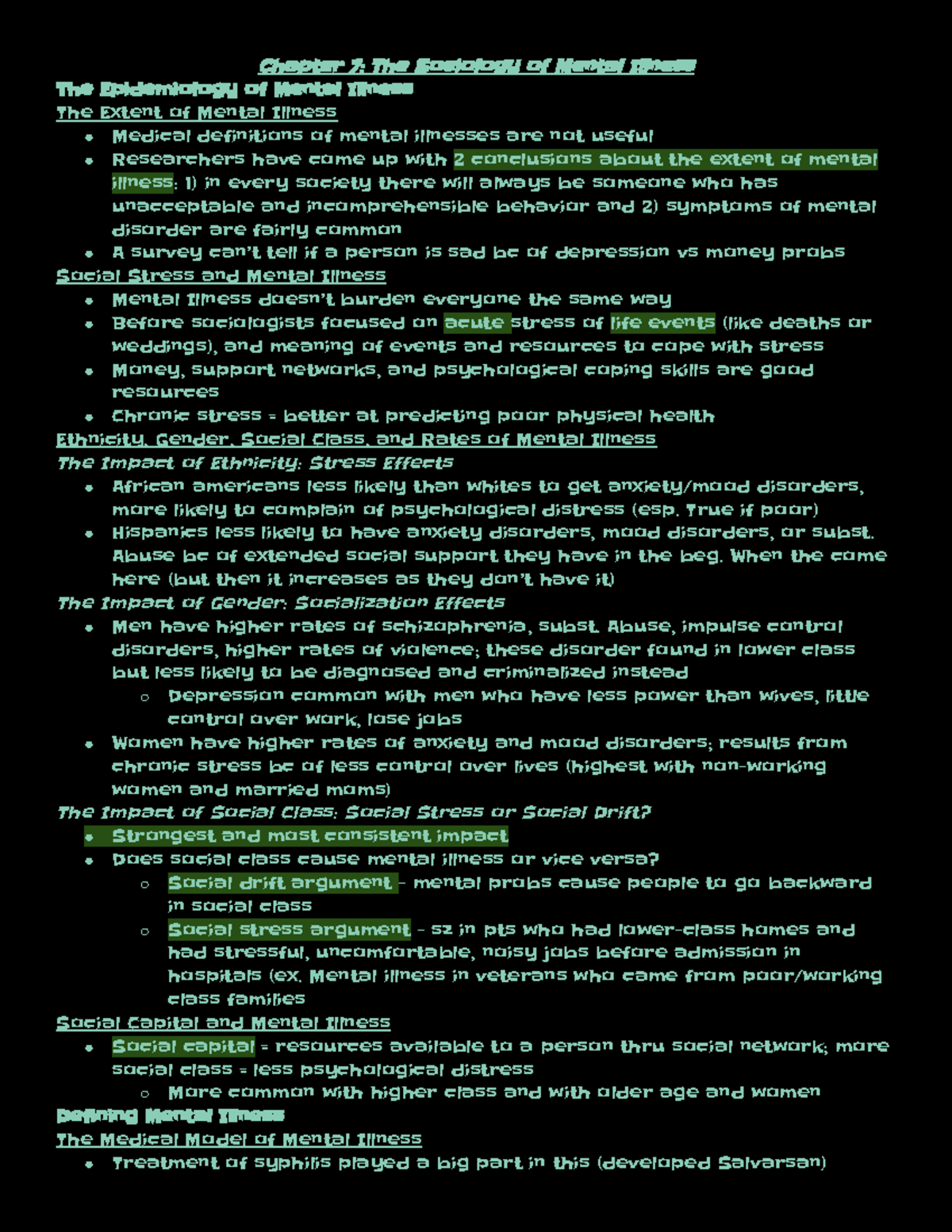 Weitz - Chapter 7 - Chapter 7: The Sociology of Mental Illness The Epidemiology of Mental ...