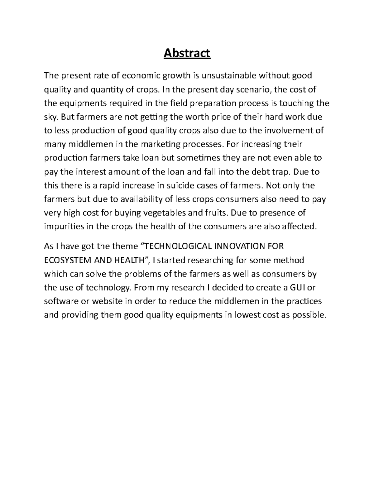 Abstract - vdgsggsrgsfnhsrh - Abstract The present rate of economic ...