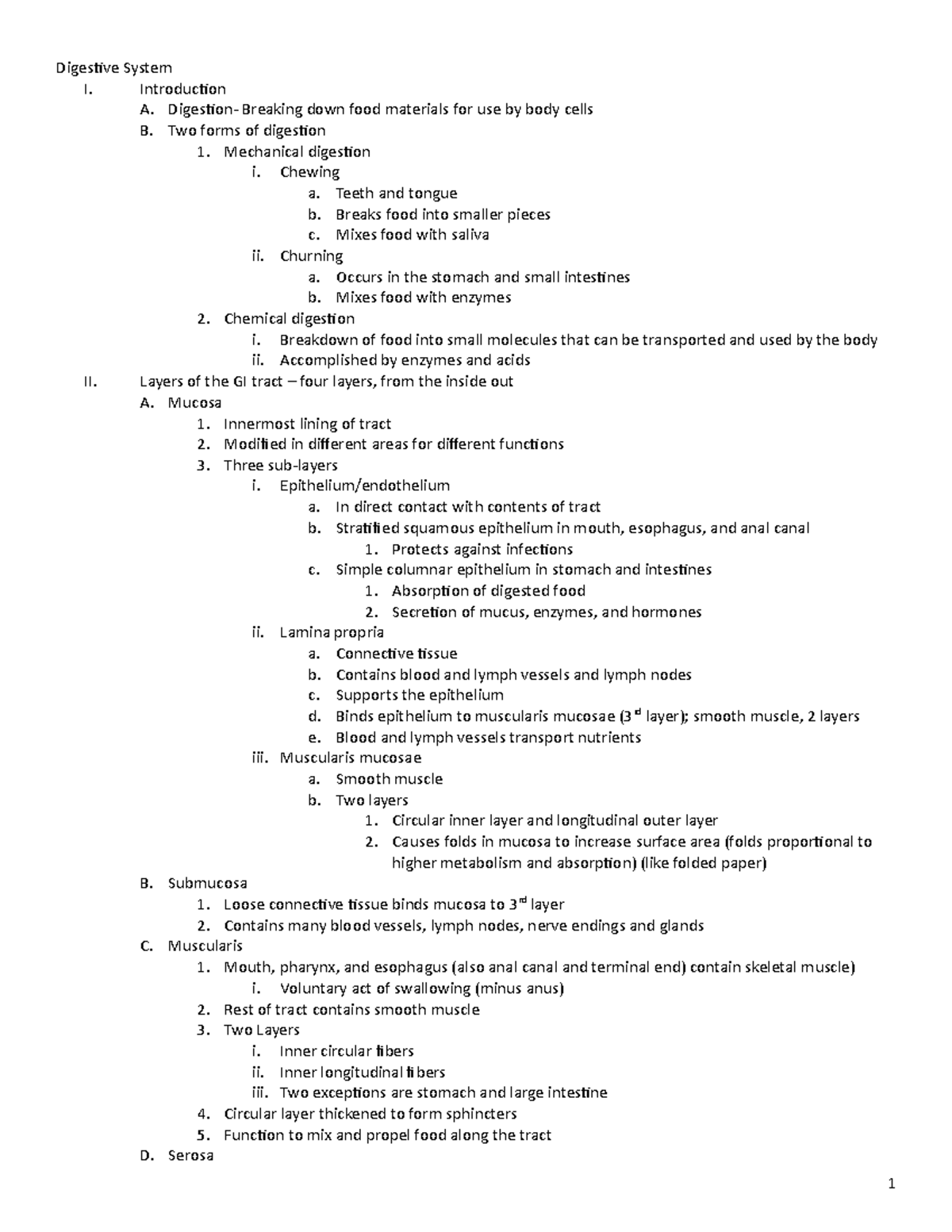 Anatomy and Physiology II notes 3 - Digestive System I. Introduction A ...