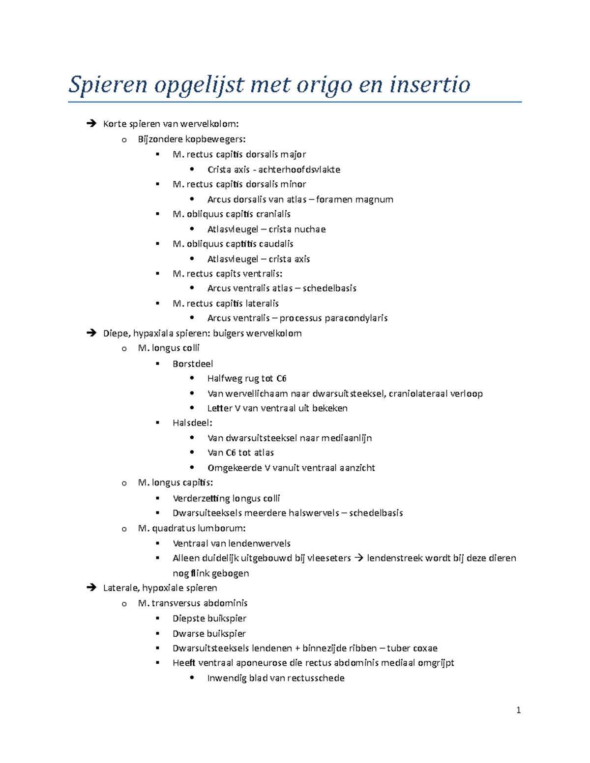 Spieren opgelijst met origo en insertio - rectus capitis dorsalis major ...