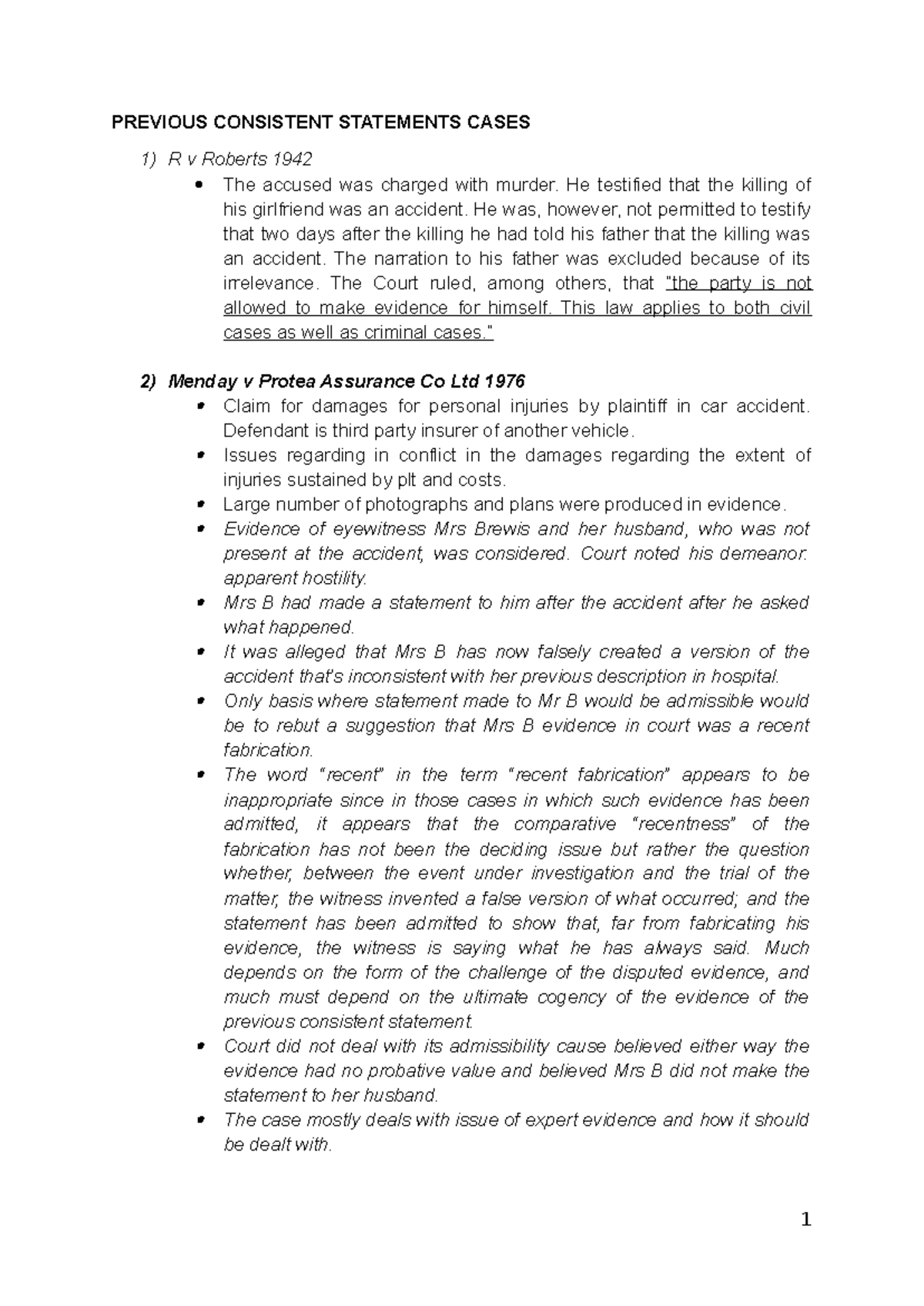 Previous consistent statements cases - PREVIOUS CONSISTENT STATEMENTS ...