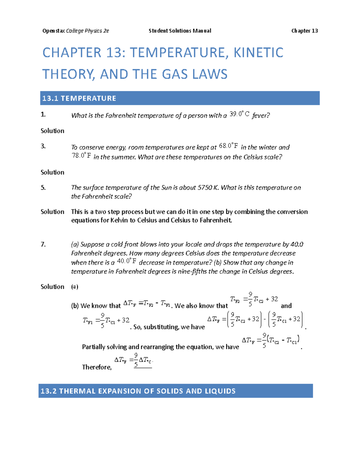 kjemi oppgaver kap.13 - CHAPTER 13: TEMPERATURE, KINETIC THEORY, AND ...
