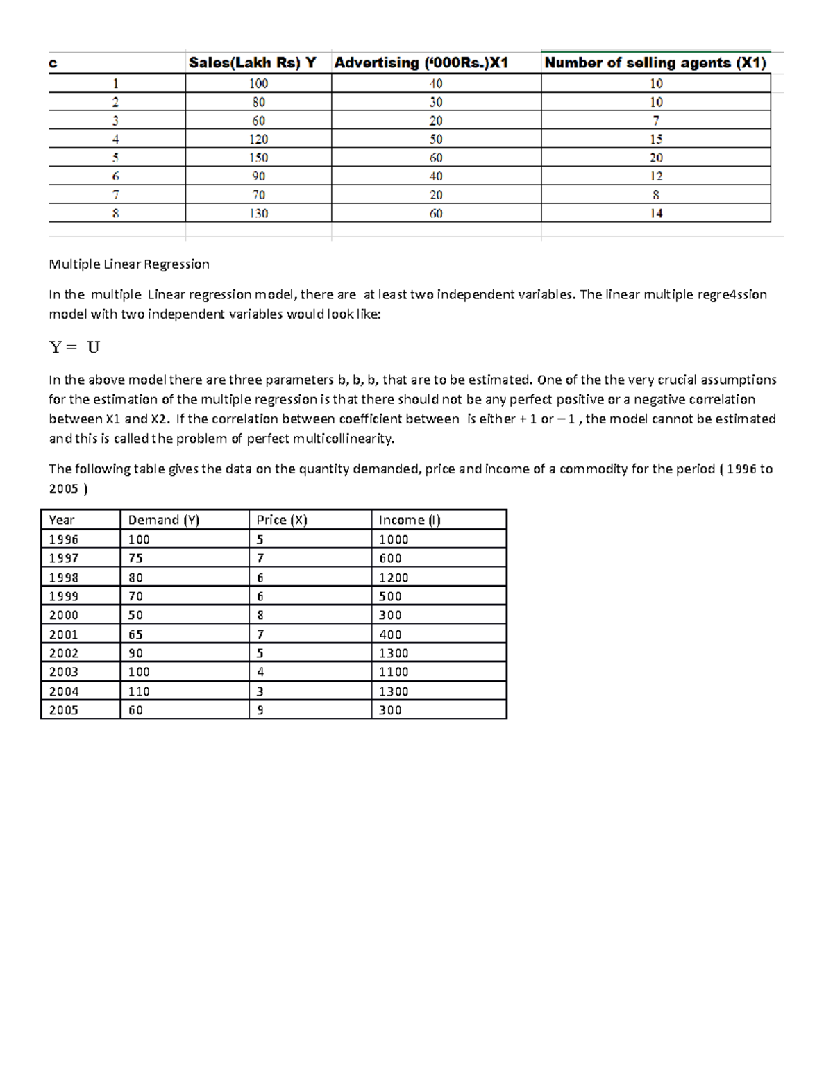 ITM Multiple Linear Regressio 1 - Multiple Linear Regression In the ...