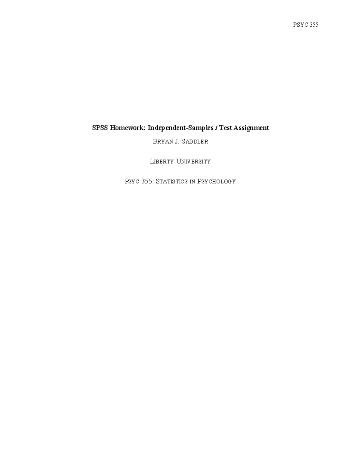 SPSS Homework Independent Samples t Test Assignment BJS - SADDLER ...