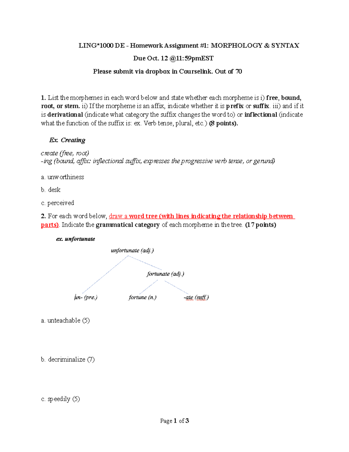 2022 Fall Assign 1 - Paraphrase - LING*1000 DE - Homework Assignment #1: MORPHOLOGY & SYNTAX Due ...