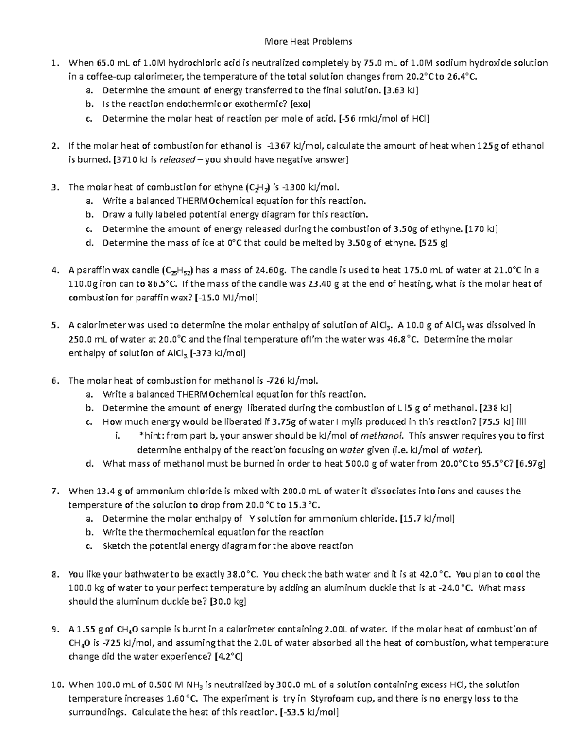 More Heat Problems - Heat problem excersises - More Heat Problems When ...