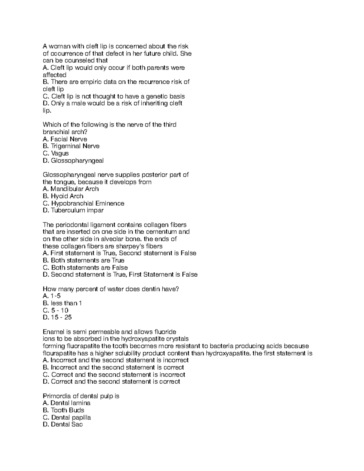 Board exam type questions - A woman with cleft lip is concerned about ...