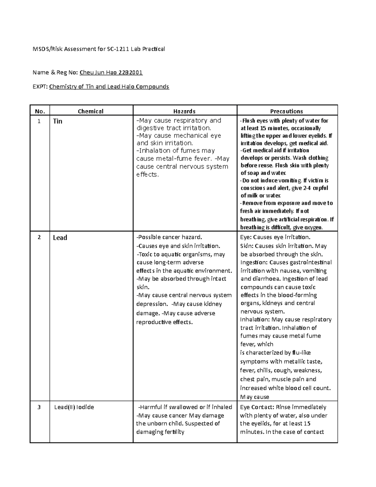 Risk assessment for SC-1211 experiments - MSDS/Risk Assessment for SC ...
