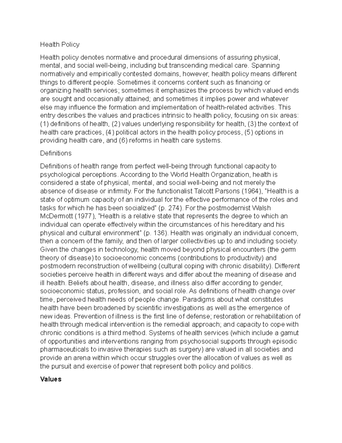 Health Policy - Health Policy Health policy denotes normative and ...