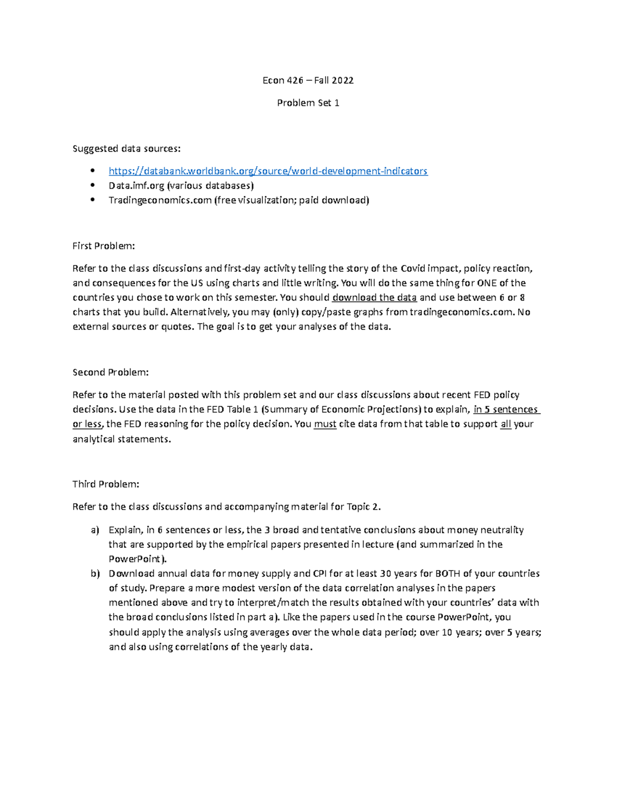 PS 1 Econ 426 - Problem Set 1 Details - Econ 426 – Fall 2022 Problem ...