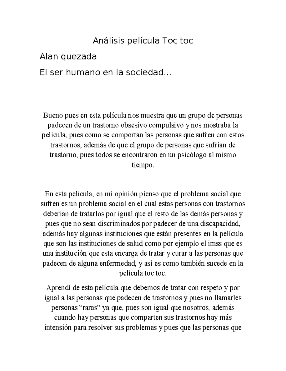 actividad sobre pelicula toc toc - Análisis película Toc toc Alan ...