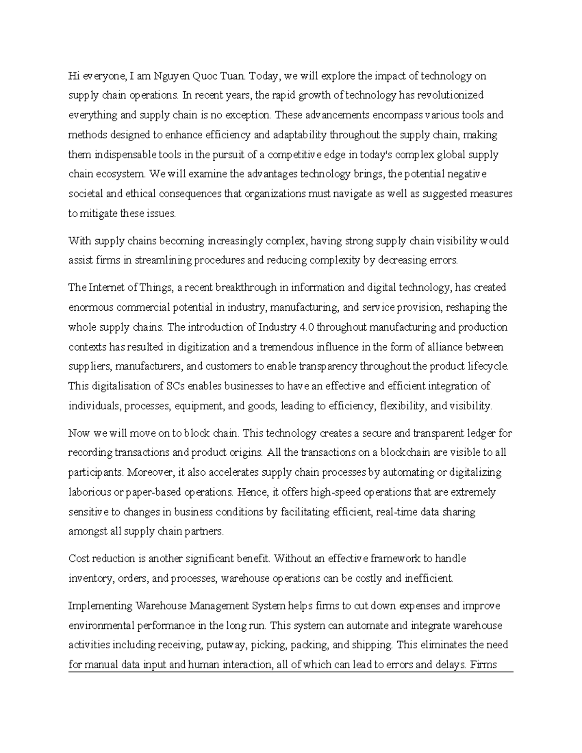 Script for Asm 3 Reflection - Hi everyone, I am Nguyen Quoc Tuan. Today ...