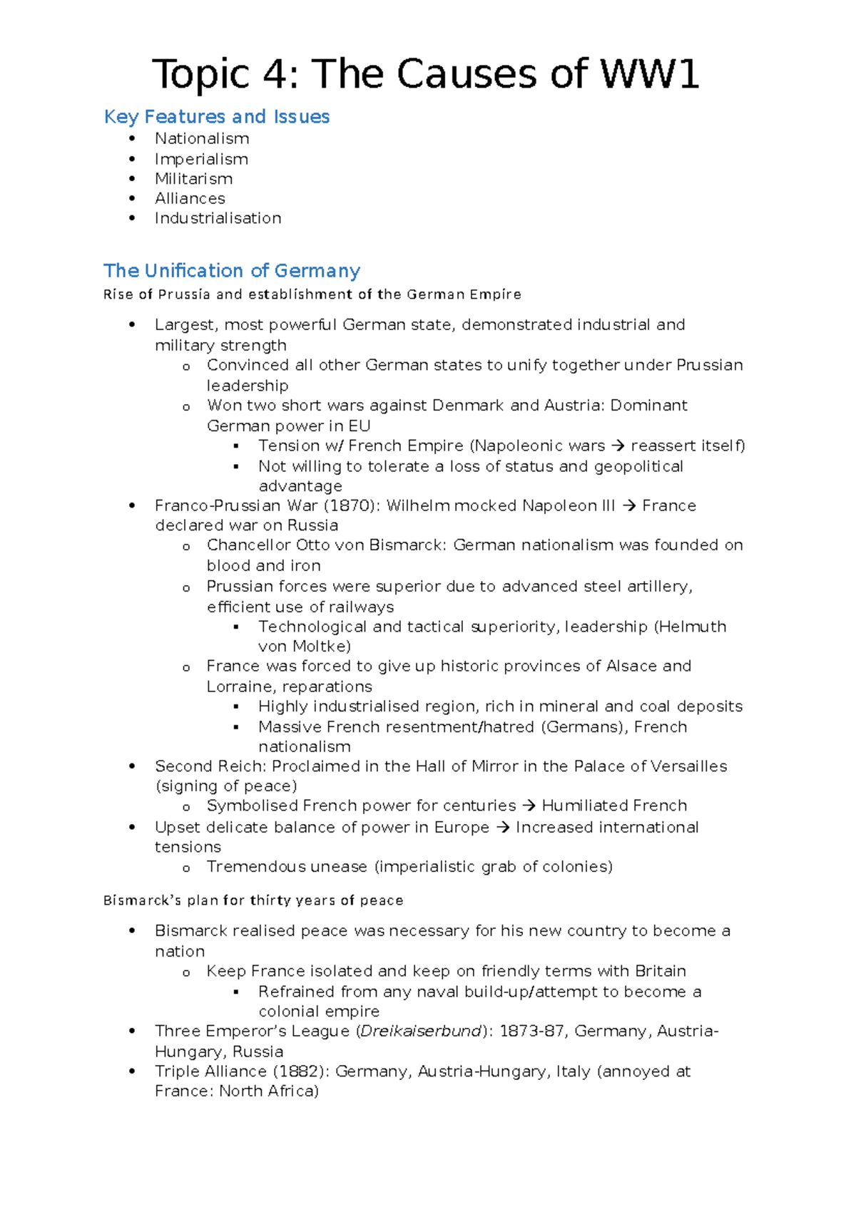 4 - The Causes of WW1 - ww1 - Key Features and Issues Nationalism ...