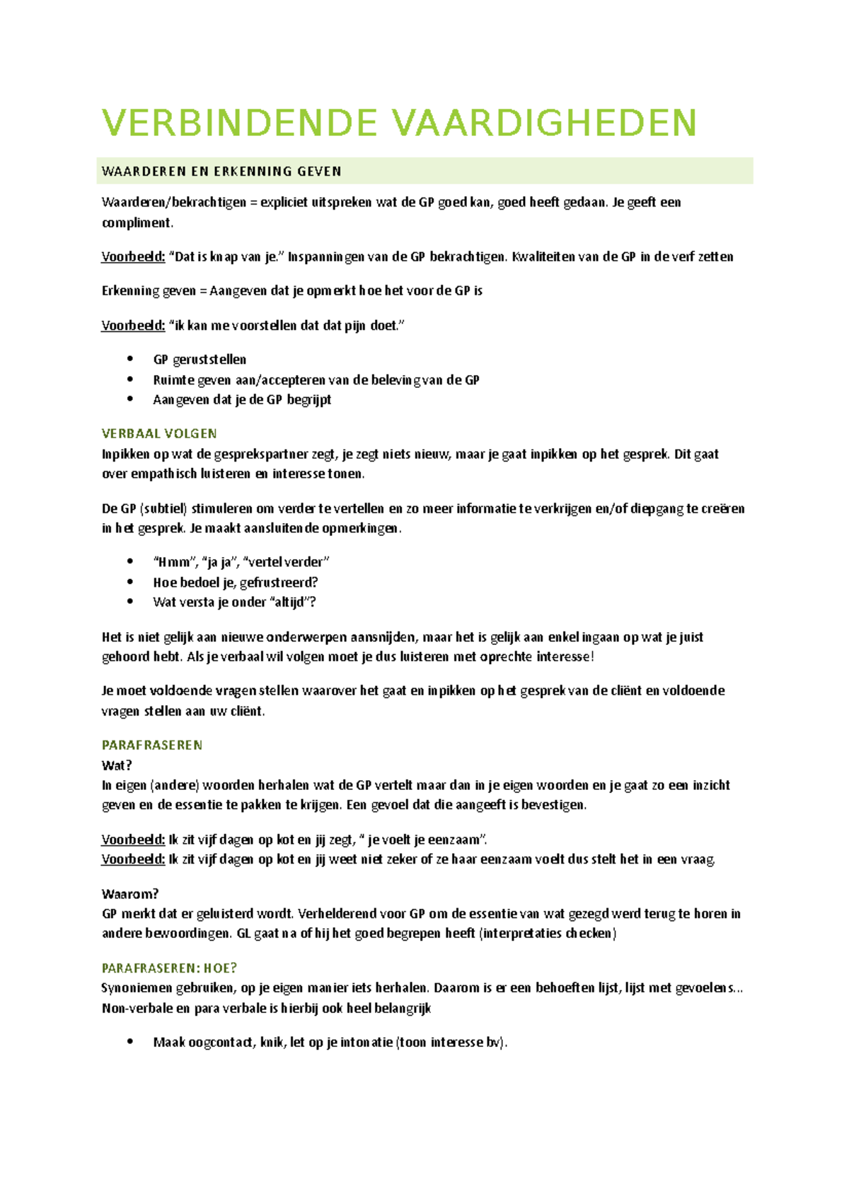 Verbindende vaardigheden parafraseren - VERBINDENDE VAARDIGHEDEN ...